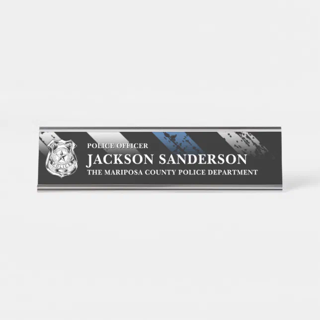 Police Officer Department Thin Blue Line Logo Desk Name Plate | Zazzle