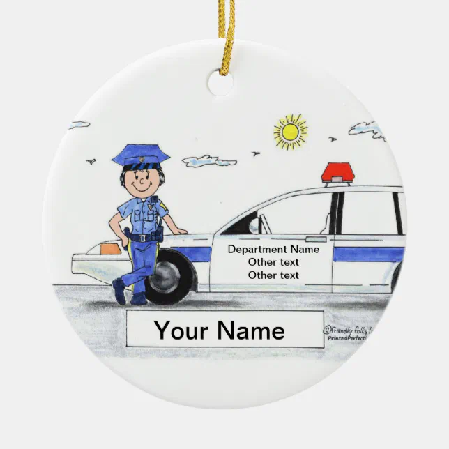 Police Officer, Female - Personalized Cartoon Gift Ceramic Ornament ...