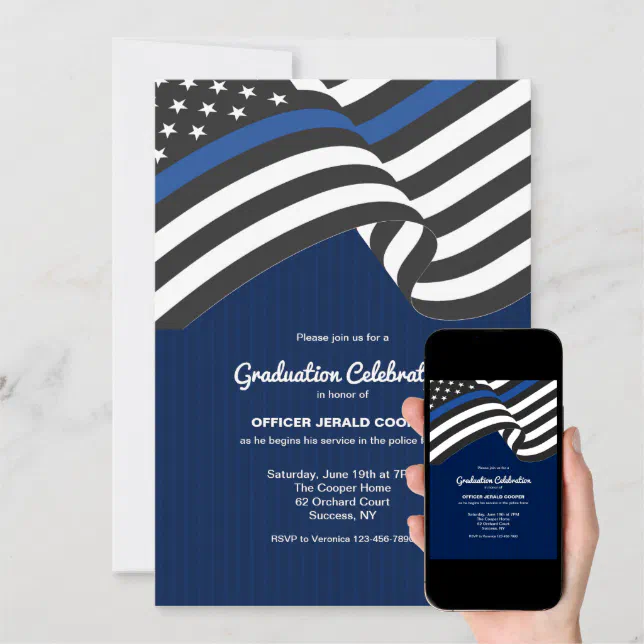 Police Officer Flag Graduation Invitation | Zazzle