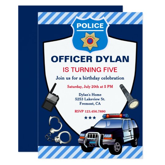 Police Officer Kids Birthday Party Invitation | Zazzle.com