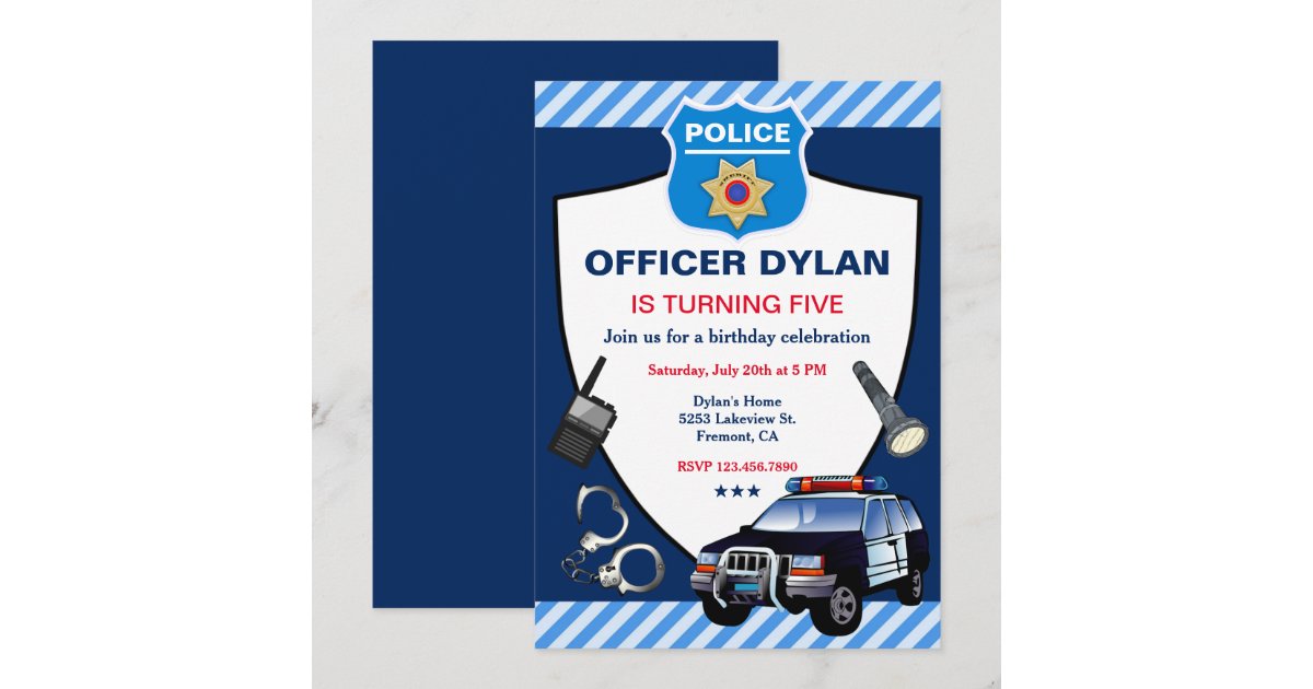 Police Officer Kids Birthday Party Invitation | Zazzle