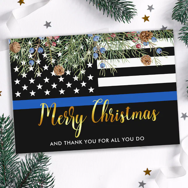 Police Officer Law Enforcement Merry Christmas Thank You Card | Zazzle