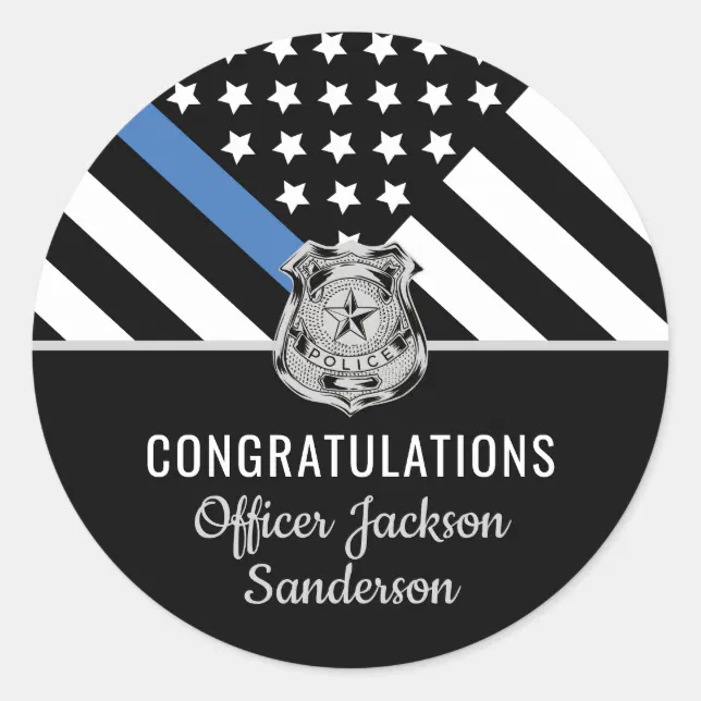 Police Officer Law Enforcement Retirement Party Classic Round Sticker ...