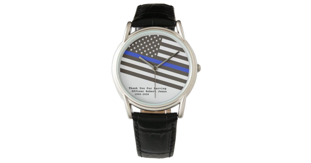 Police Officer Man Thin Blue Line Flag Men Watch | Zazzle