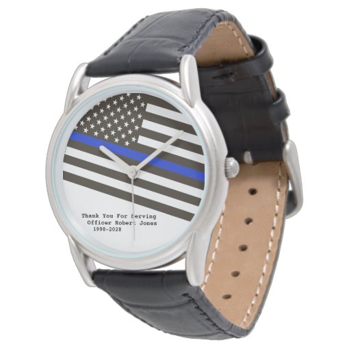 Police Officer Man Thin Blue Line Flag Men Watch | Zazzle