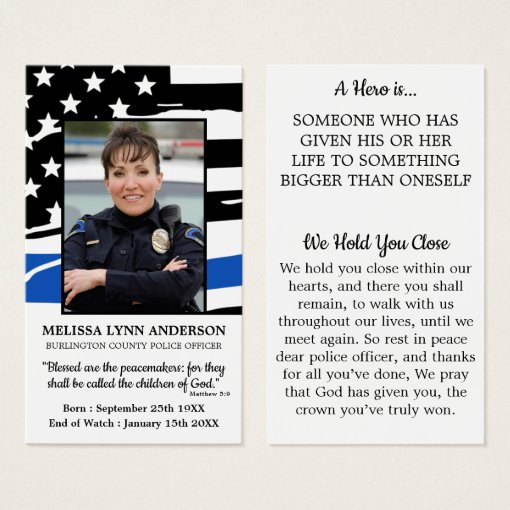 Police Officer Memorial Funeral Prayer Card | Zazzle