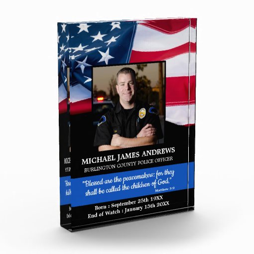 Police Officer Memorial Law Enforcement USA Flag Photo Block | Zazzle