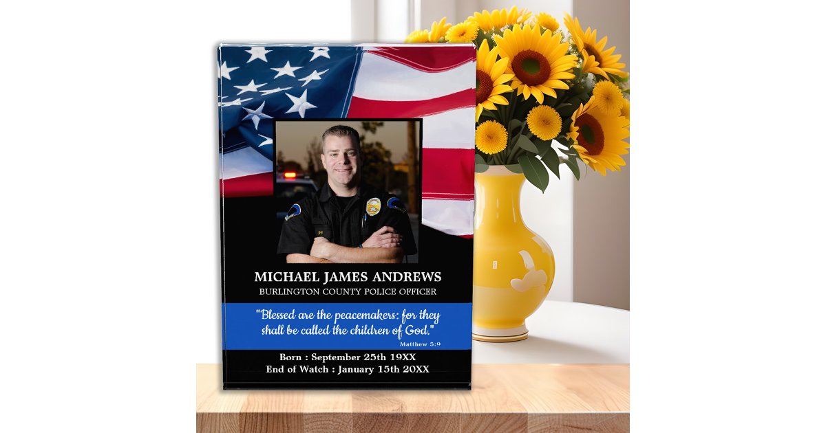 Police Officer Memorial Law Enforcement USA Flag Photo Block | Zazzle