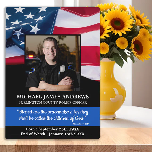 Police Officer Memorial Law Enforcement USA Flag Plaque | Zazzle