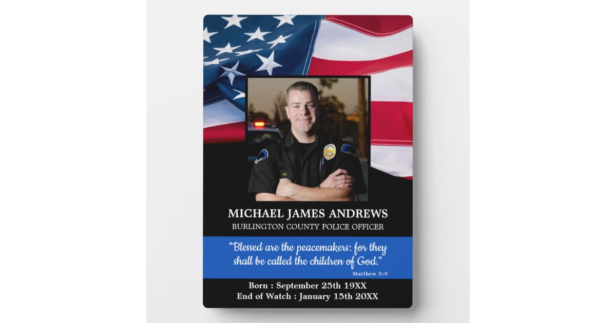 Police Officer Memorial Law Enforcement USA Flag Plaque | Zazzle
