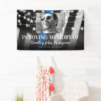 Police Officer Memorial | Thin Blue Line Banner | Zazzle