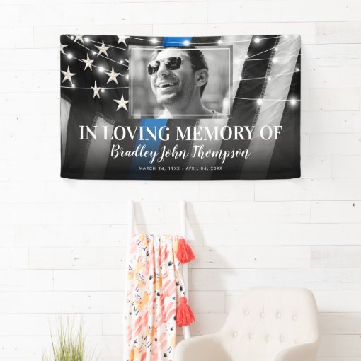 Police Officer Memorial | Thin Blue Line Banner | Zazzle