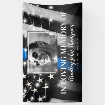 Police Officer Memorial | Thin Blue Line Banner | Zazzle