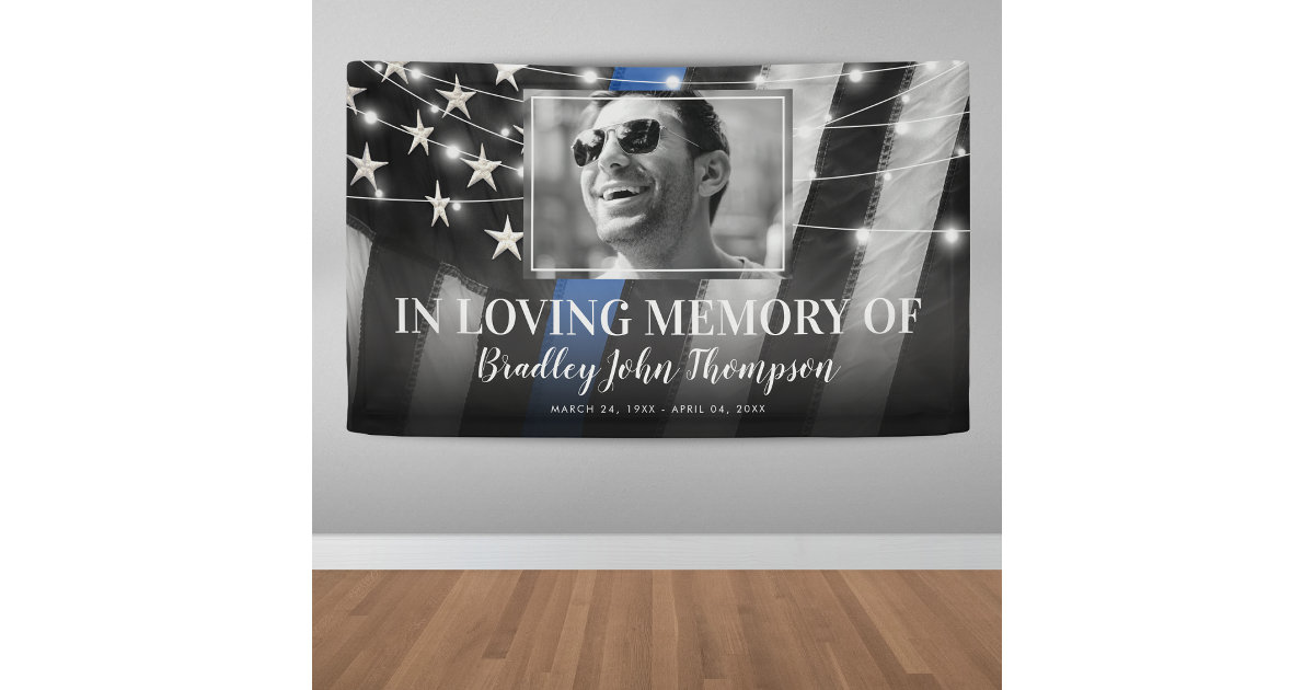 Police Officer Memorial | Thin Blue Line Banner | Zazzle