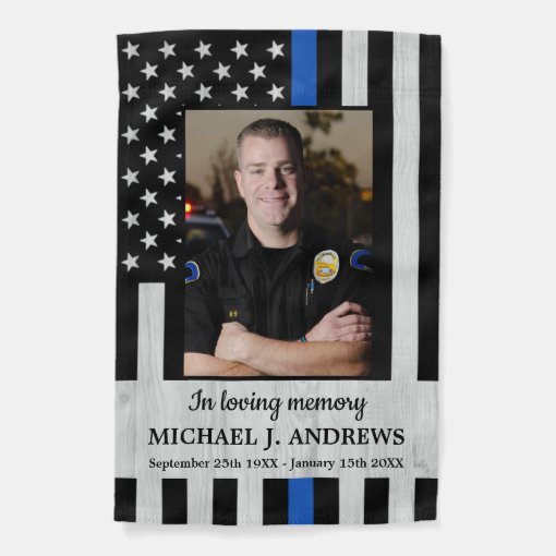Police Officer Memorial Thin Blue Line Garden Flag | Zazzle