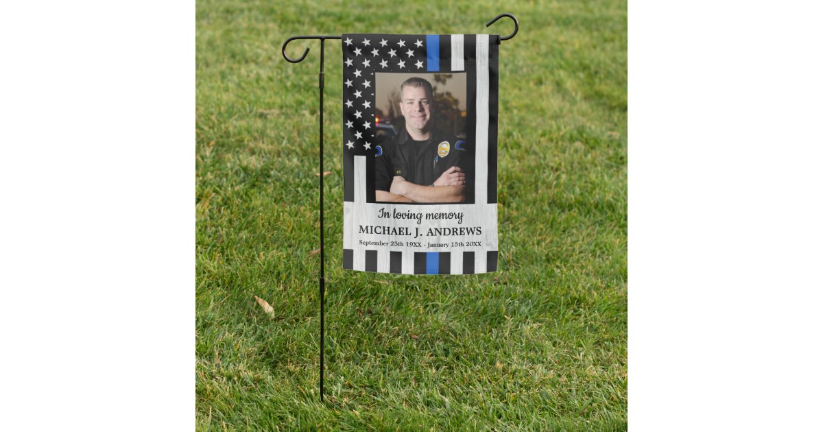 Police Officer Memorial Thin Blue Line Garden Flag | Zazzle