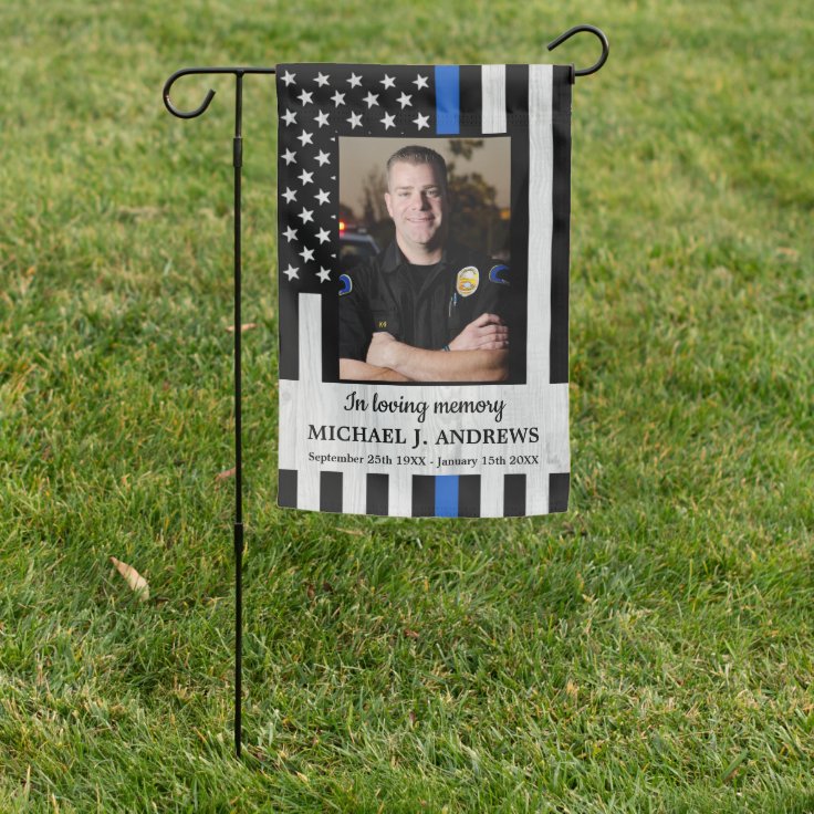 Police Officer Memorial Thin Blue Line Garden Flag | Zazzle