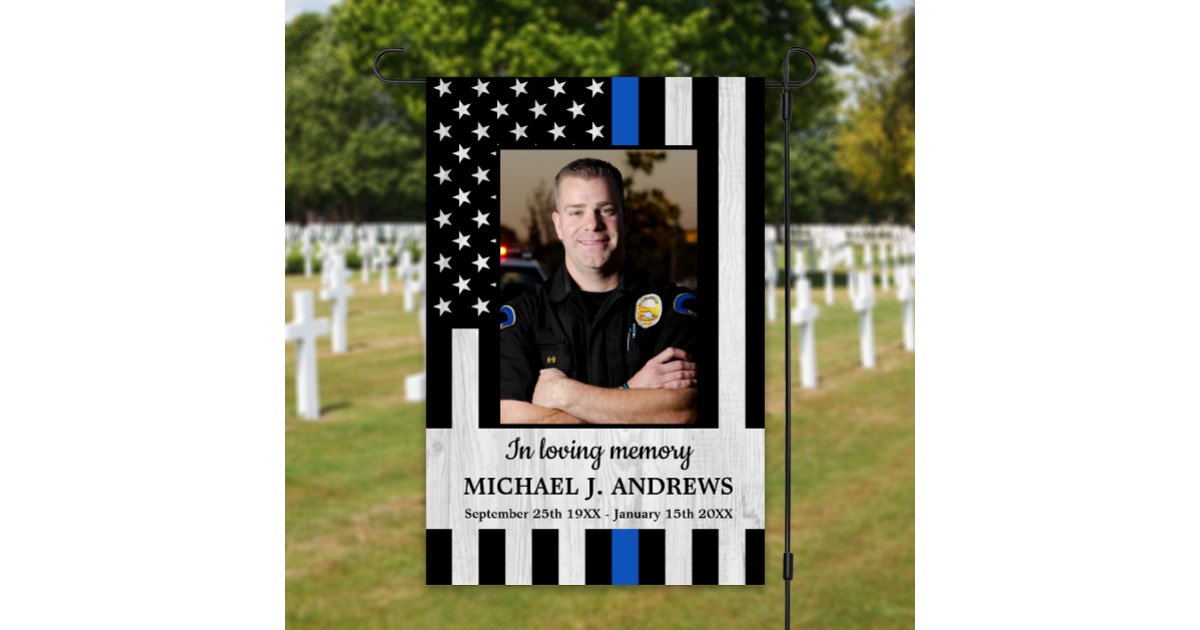 Police Officer Memorial Thin Blue Line Garden Flag | Zazzle