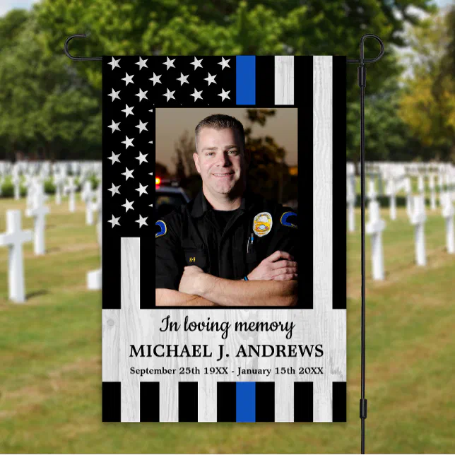 Police Officer Memorial Thin Blue Line Garden Flag | Zazzle