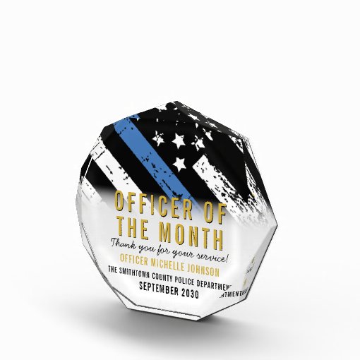 Police Officer of the Month Blue Line Employee Acrylic Award | Zazzle