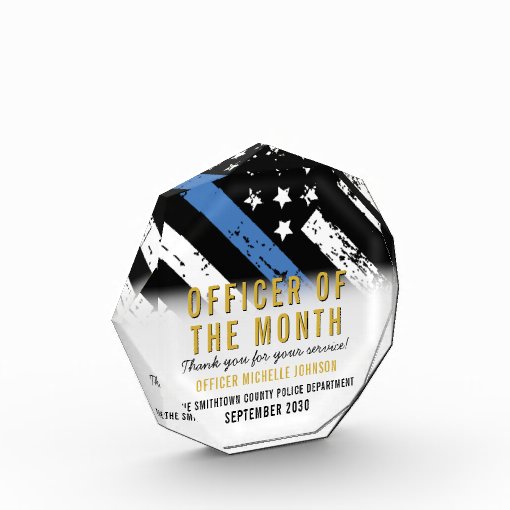 Police Officer of the Month Blue Line Employee Acrylic Award | Zazzle