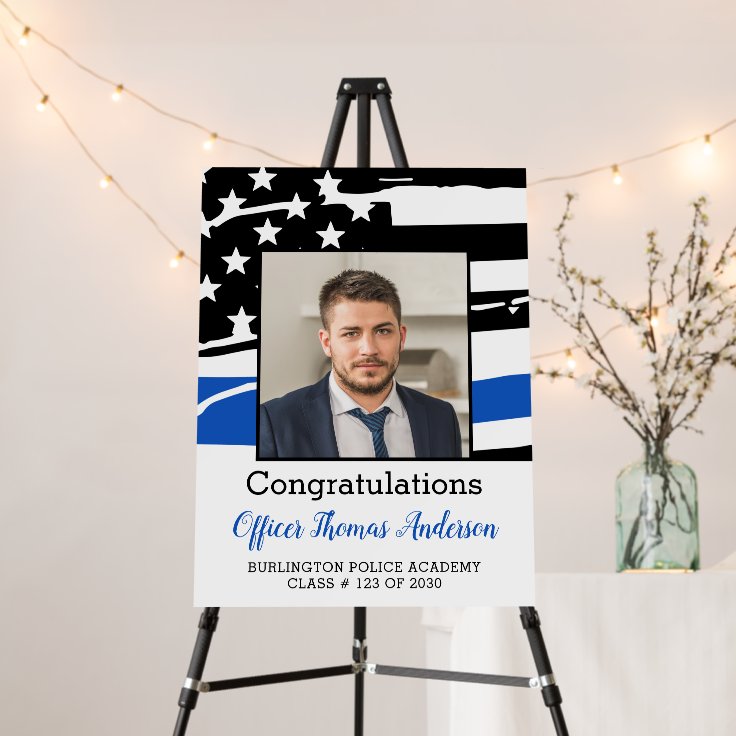 Police Officer Party Thin Blue Line Graduation Foam Board | Zazzle