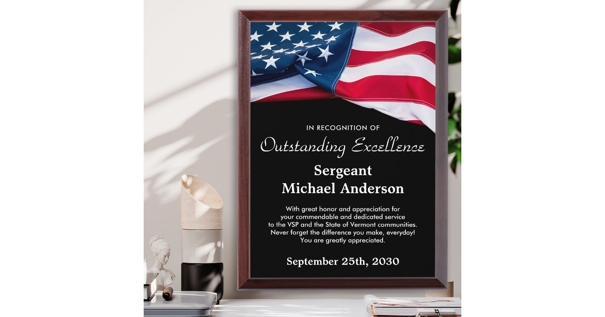 Police Officer Patriotic Custom USA American Flag Award Plaque | Zazzle