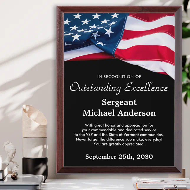 Police Officer Patriotic Custom USA American Flag Award Plaque | Zazzle