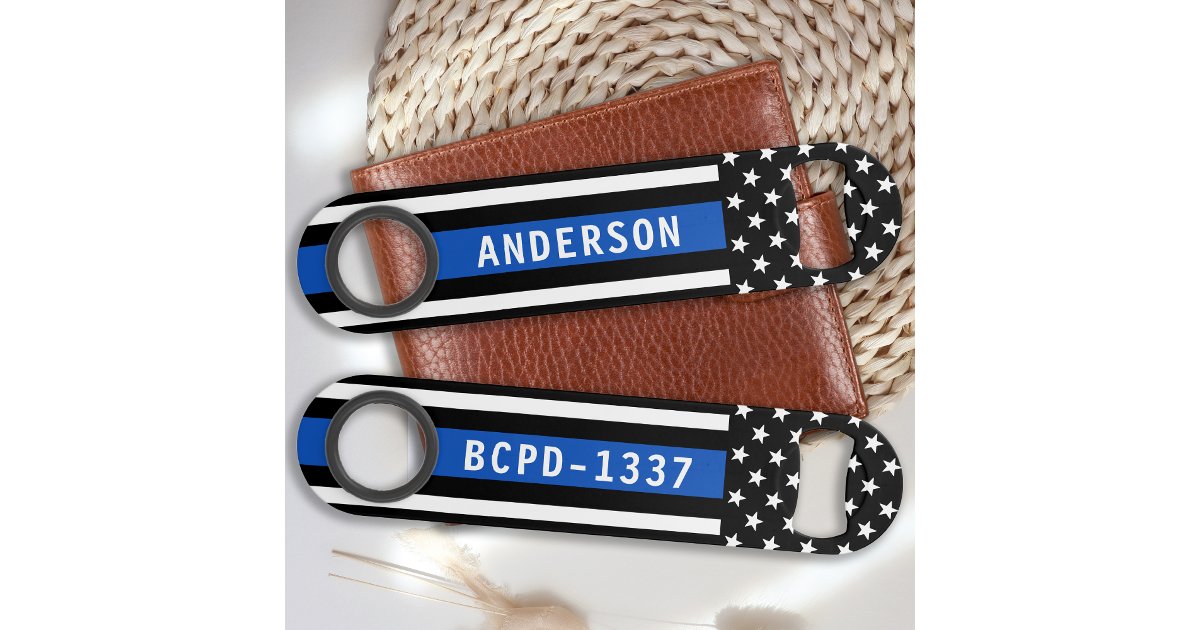 Police Officer Personalized Modern Thin Blue Line Bar Key | Zazzle