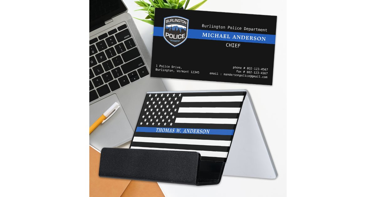 Police Officer Personalized Name Thin Blue Line Desk Business Card ...