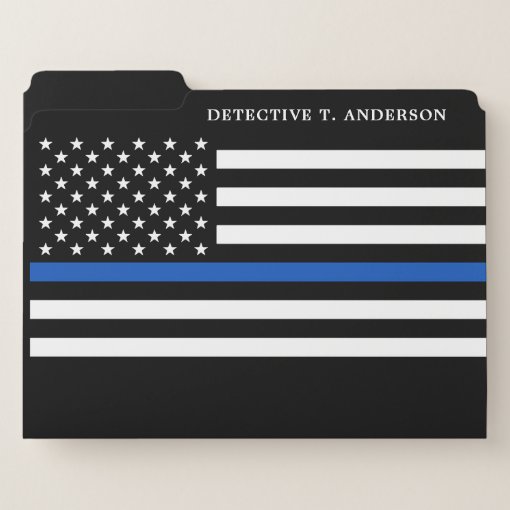 Police Officer Personalized Name Thin Blue Line File Folder | Zazzle