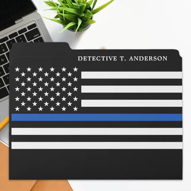 Police Officer Personalized Name Thin Blue Line File Folder | Zazzle