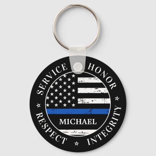 Police Officer Personalized Name Thin Blue Line Keychain | Zazzle