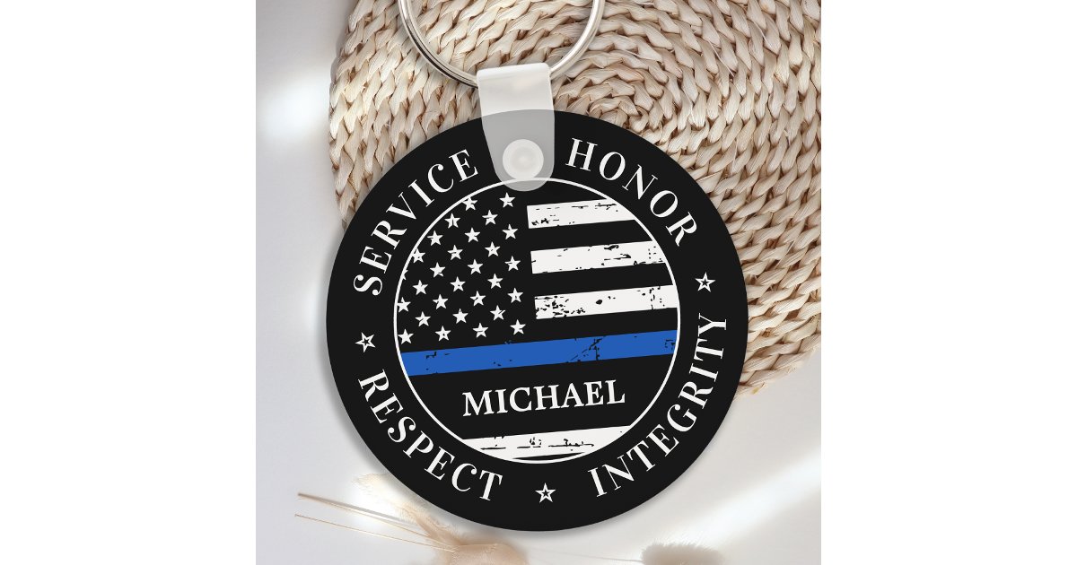 Police Officer Personalized Name Thin Blue Line Keychain | Zazzle