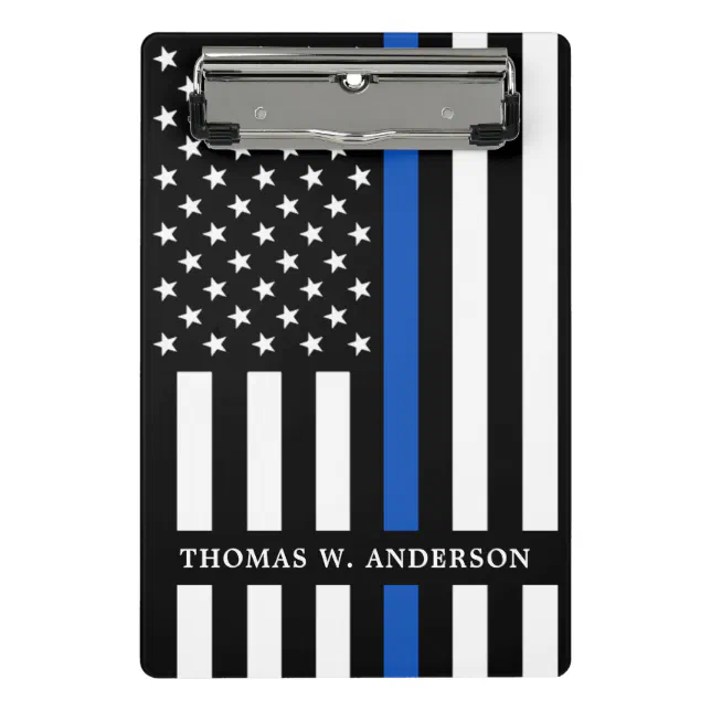 Police Officer Personalized Name Thin Blue Line Mini Clipboard | Zazzle