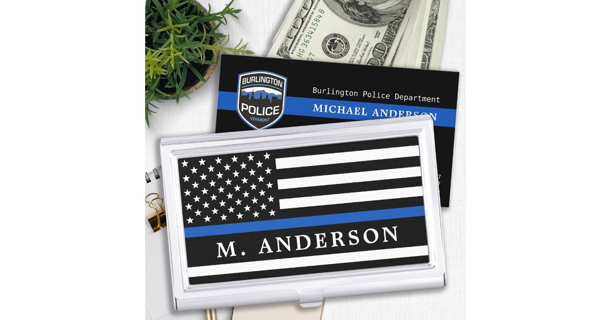 Police Officer Personalized Thin Blue Line Business Card Case | Zazzle