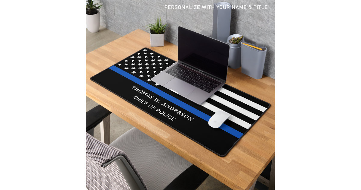 Police Officer Personalized Thin Blue Line Desk Mat | Zazzle