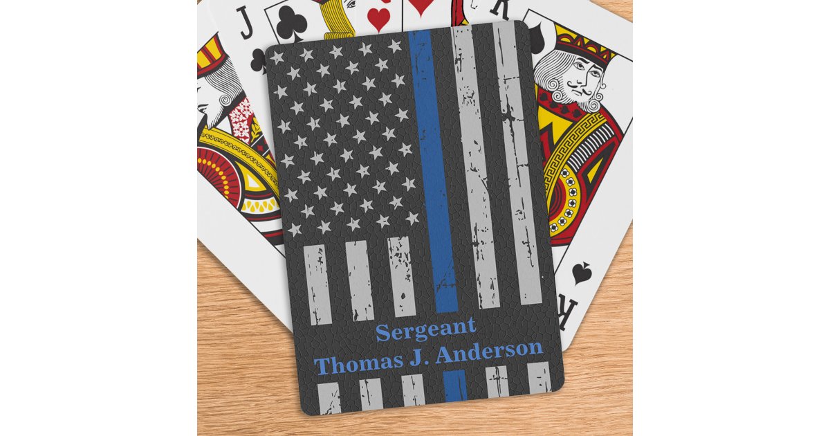 Police Officer Personalized Vintage Thin Blue Line Poker Cards | Zazzle