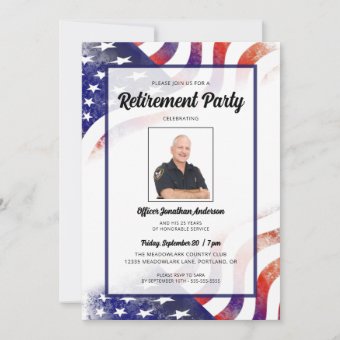 Police Officer Photo American Retirement Party Invitation | Zazzle