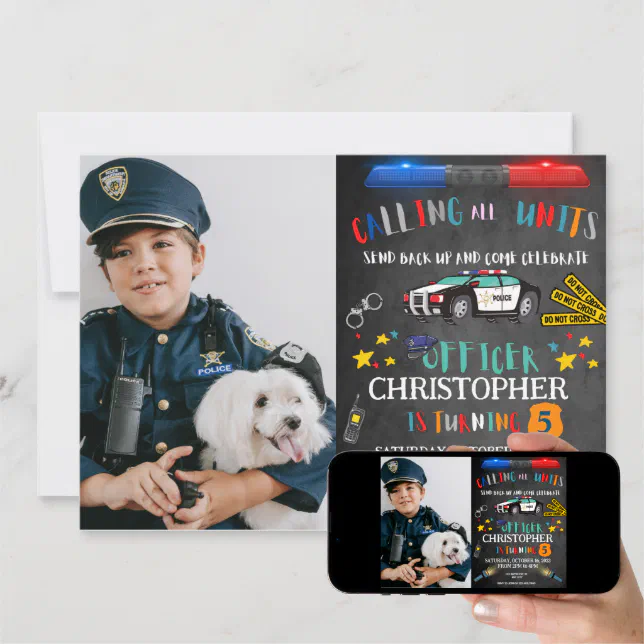 Police Officer Police Birthday Custom Photo Invitation | Zazzle