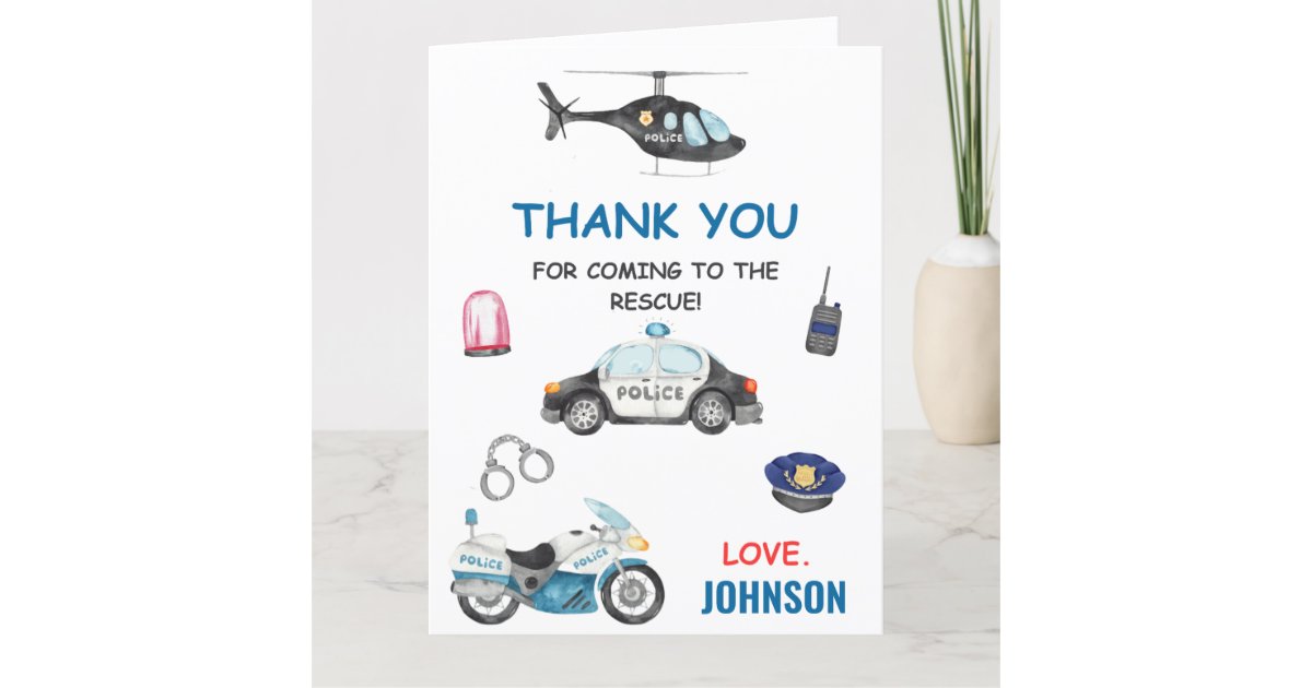 Police Officer Policeman Birthday Thank You Card | Zazzle