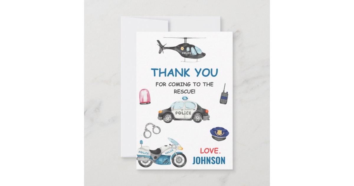 Police Officer Policeman Birthday Thank You Card | Zazzle