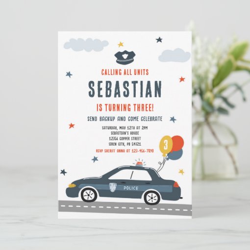 Police Officer Policeman Cop Car Birthday Party Invitation | Zazzle