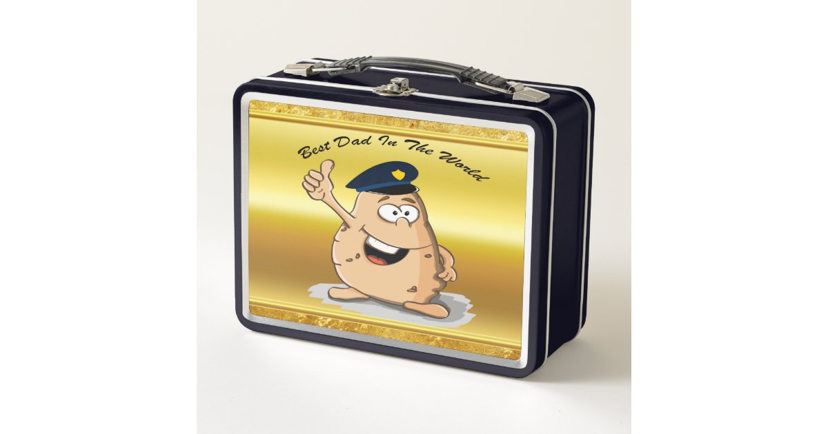 Police officer potato with a blue police hat metal lunch box | Zazzle