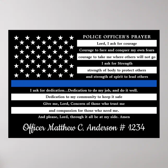 Police Officer Prayer Gift Thin Blue Line Poster | Zazzle