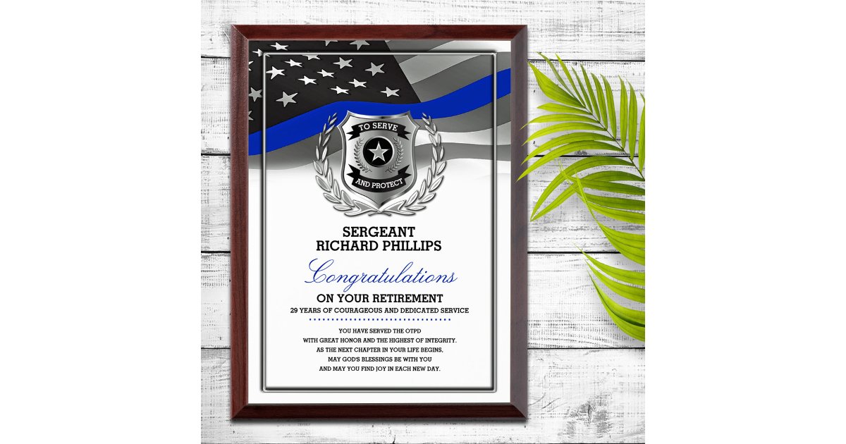 Police Officer Retirement Award Plaque | Zazzle