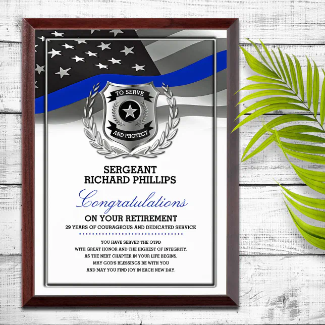 Police Officer Retirement Award Plaque | Zazzle