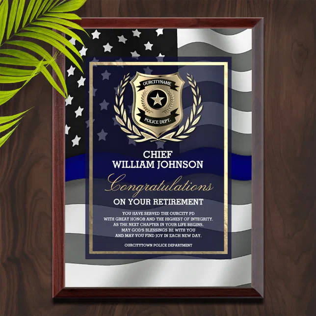 Police Officer Retirement Award Plaque | Zazzle