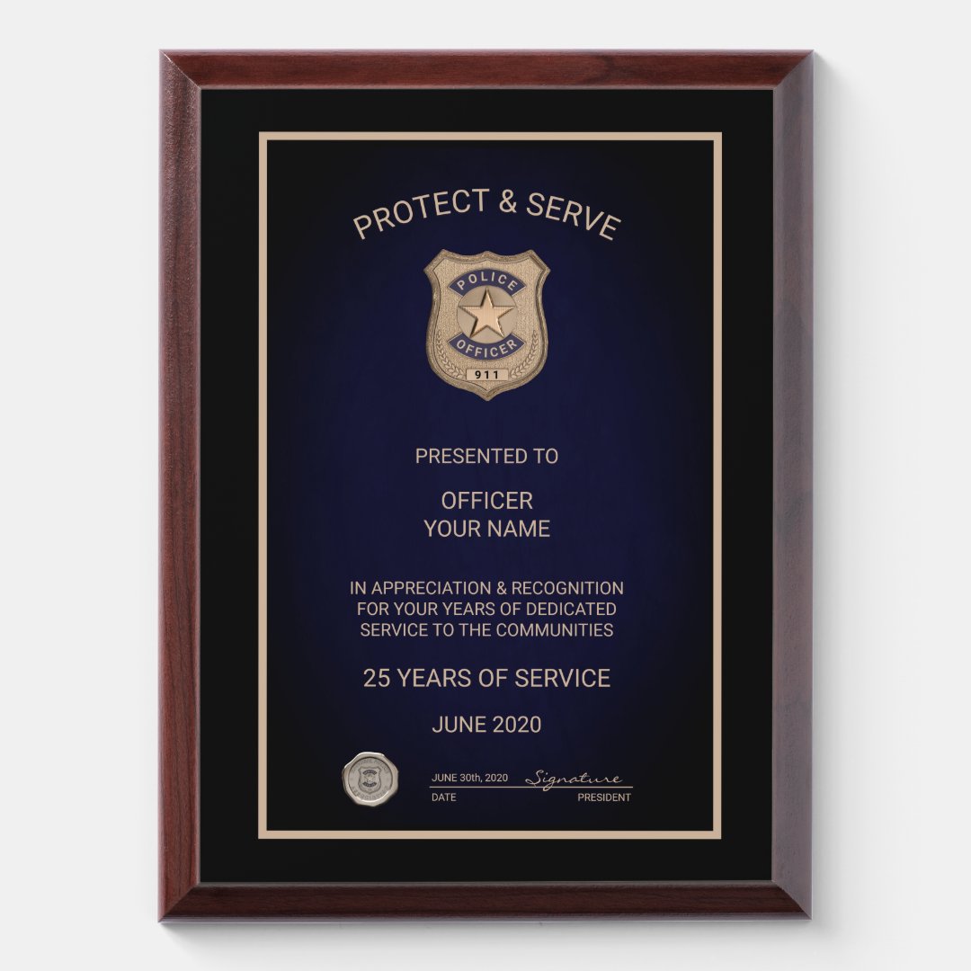 Police Officer Retirement Award Plaque | Zazzle