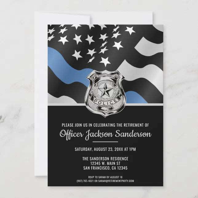 Police Officer Retirement Law Enforcement Flag Invitation | Zazzle